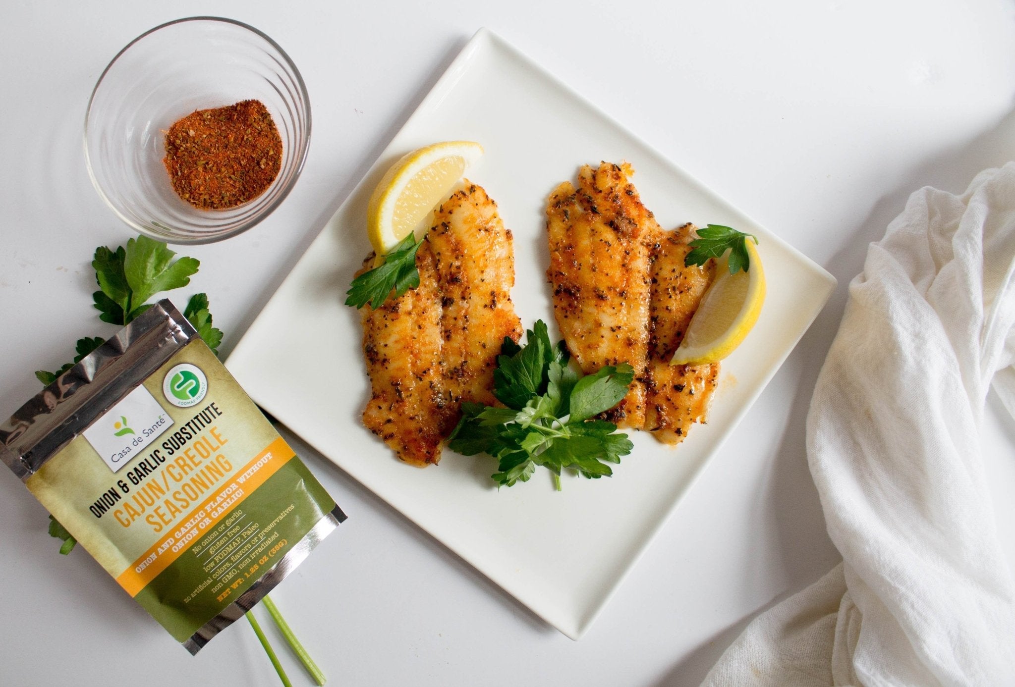This Low FODMAP Cajun Flounder with Maple Butter Recipe has a sweet and ...